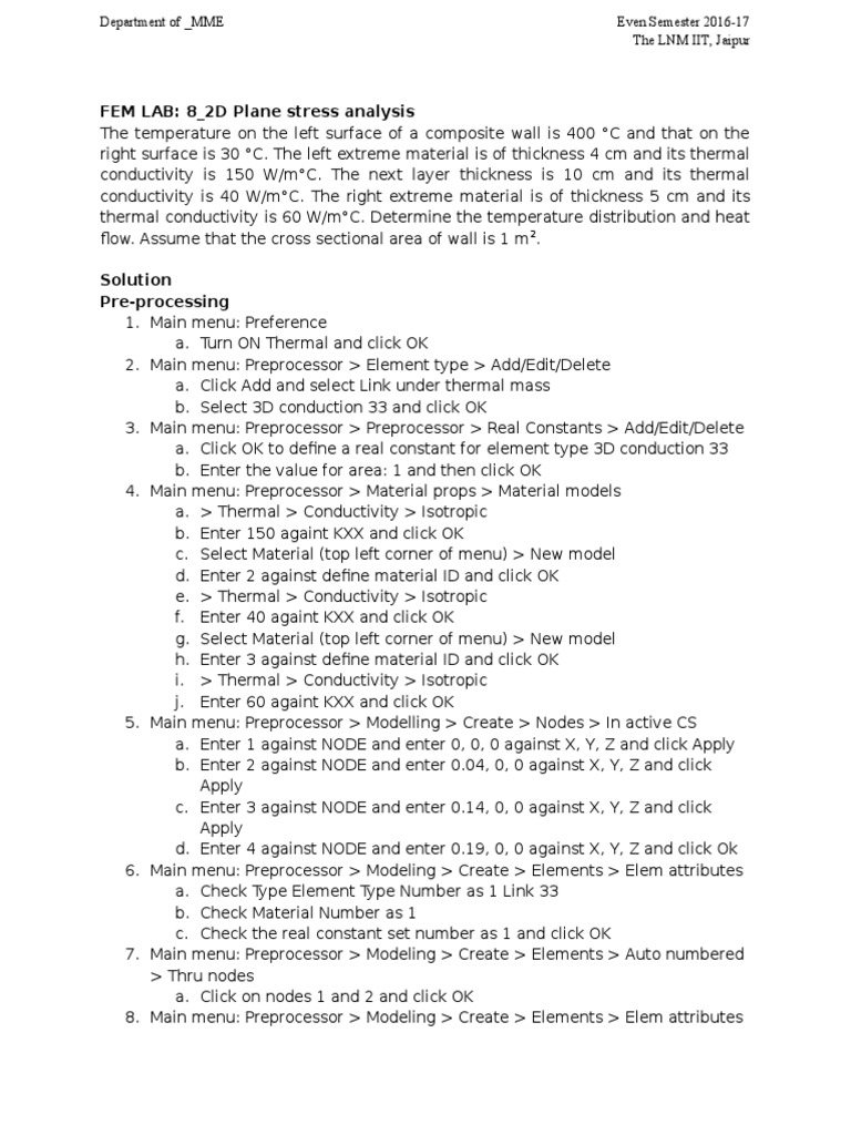 FEM LAB: 8 - 2D Plane Stress Analysis | PDF | Electrical Resistivity ...
