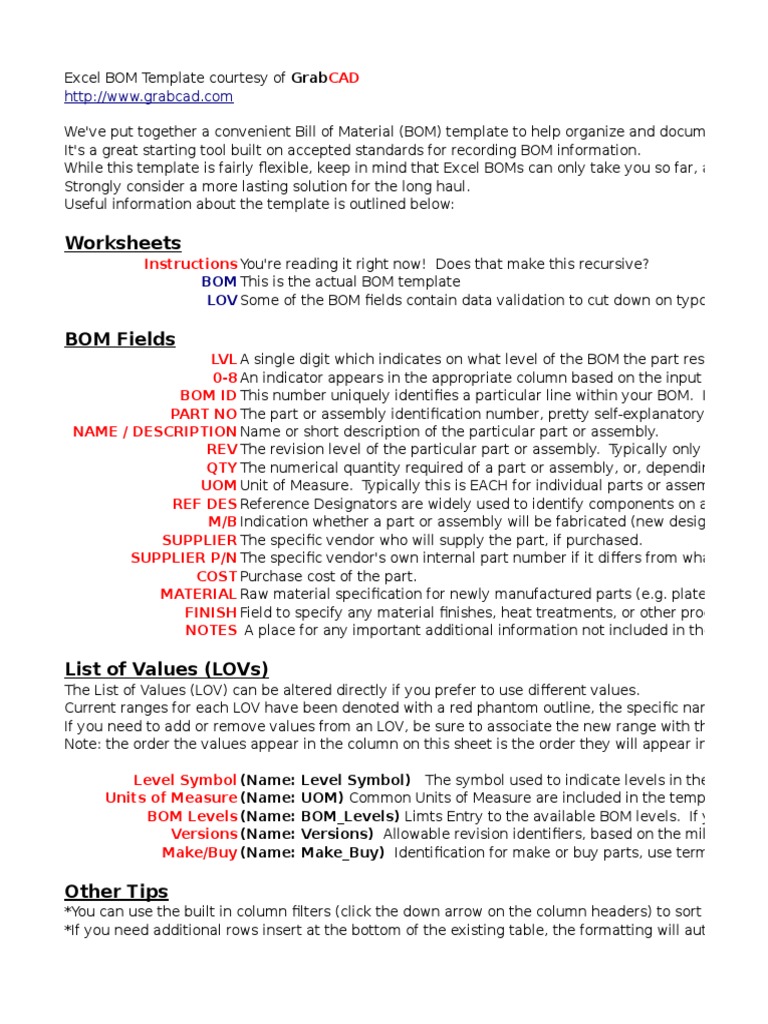 BOM Template v2 | PDF | Computing | Computing And Information Technology