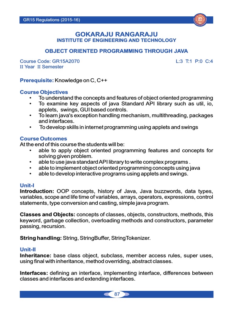 Cse Object Oriented Programming Through Java Pdf Java Programming Language Method