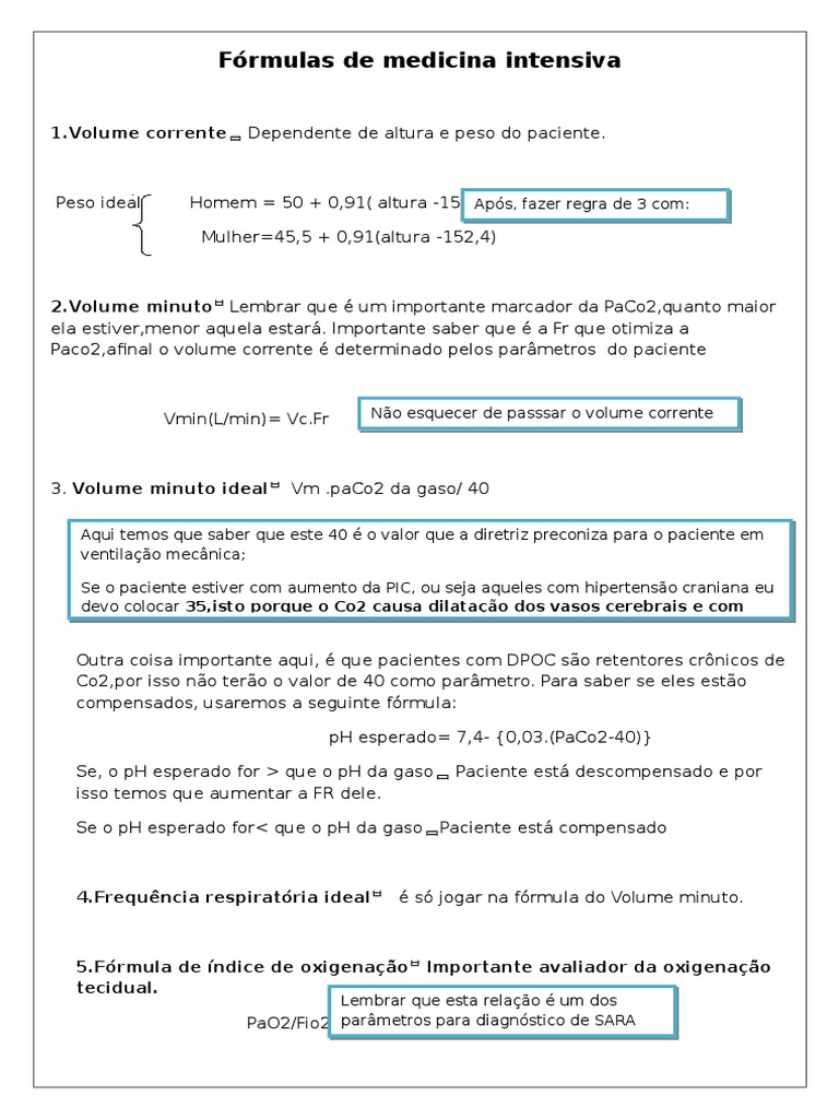 Fórmulas de Medicina Intensiva | PDF | Especialidades médicas ...