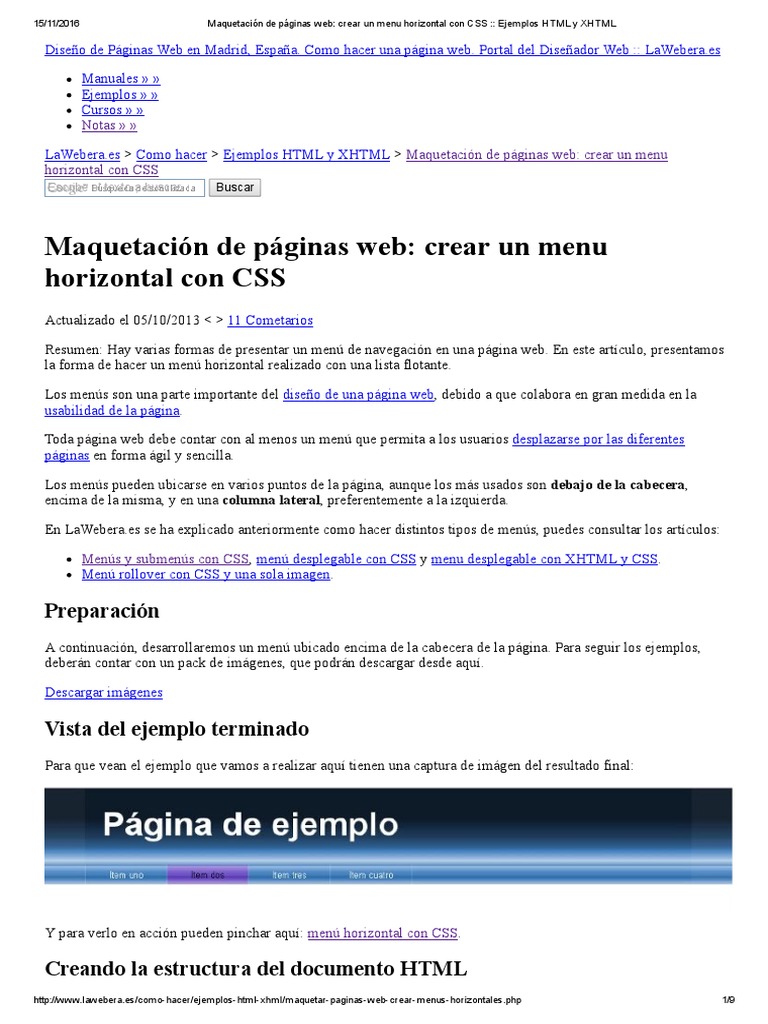 Maquetación de Páginas Web - Crear Un Menu Horizontal Con CSS - Ejemplos HTML y XHTML | PDF ...