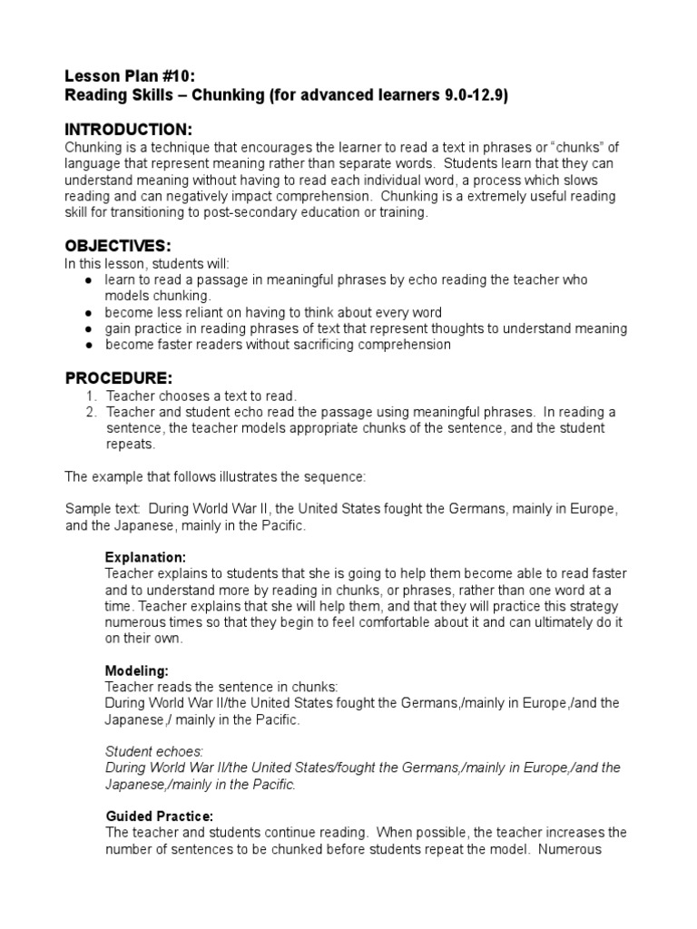 Chunking | PDF | Reading Comprehension | Reading (Process)