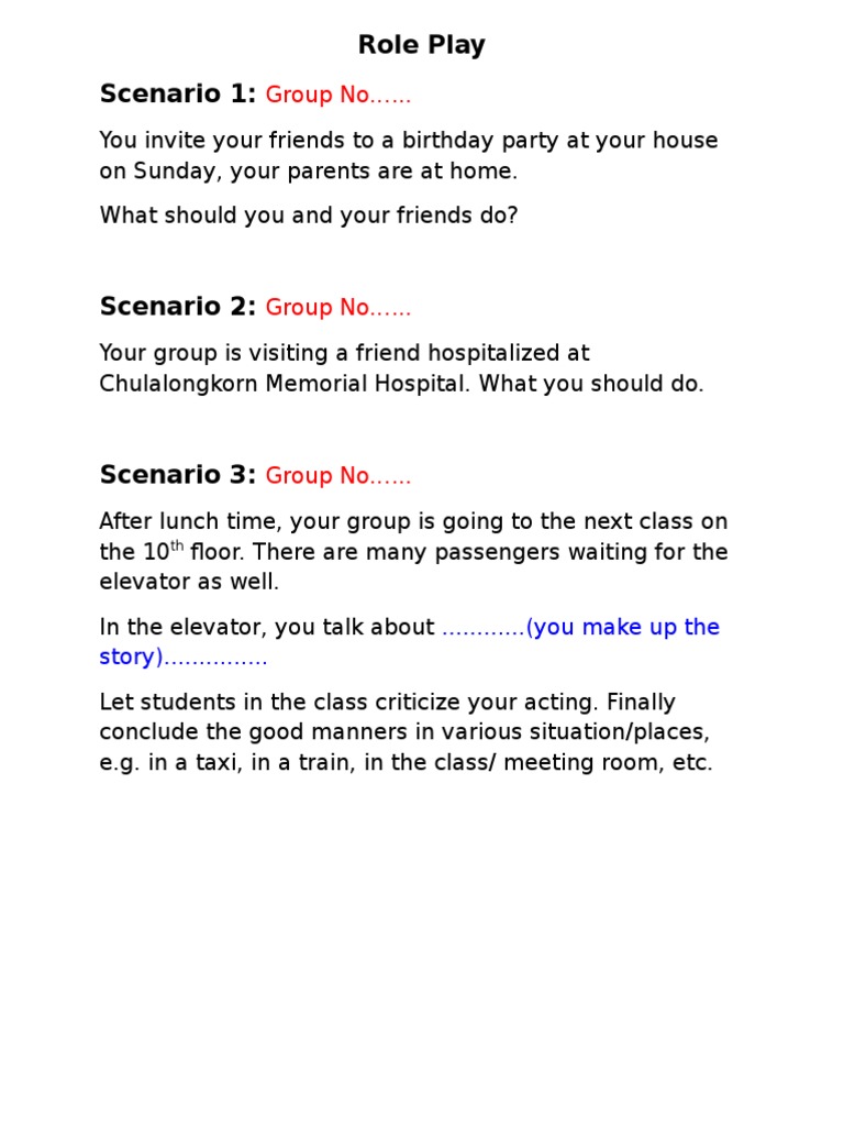 Role Play Scenario 1:: Group No. . | PDF