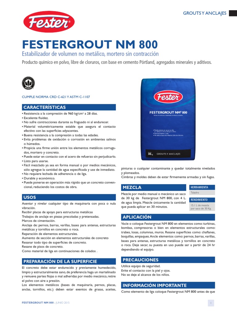 Festergrout NM 800 | PDF | Hormigón | Cemento