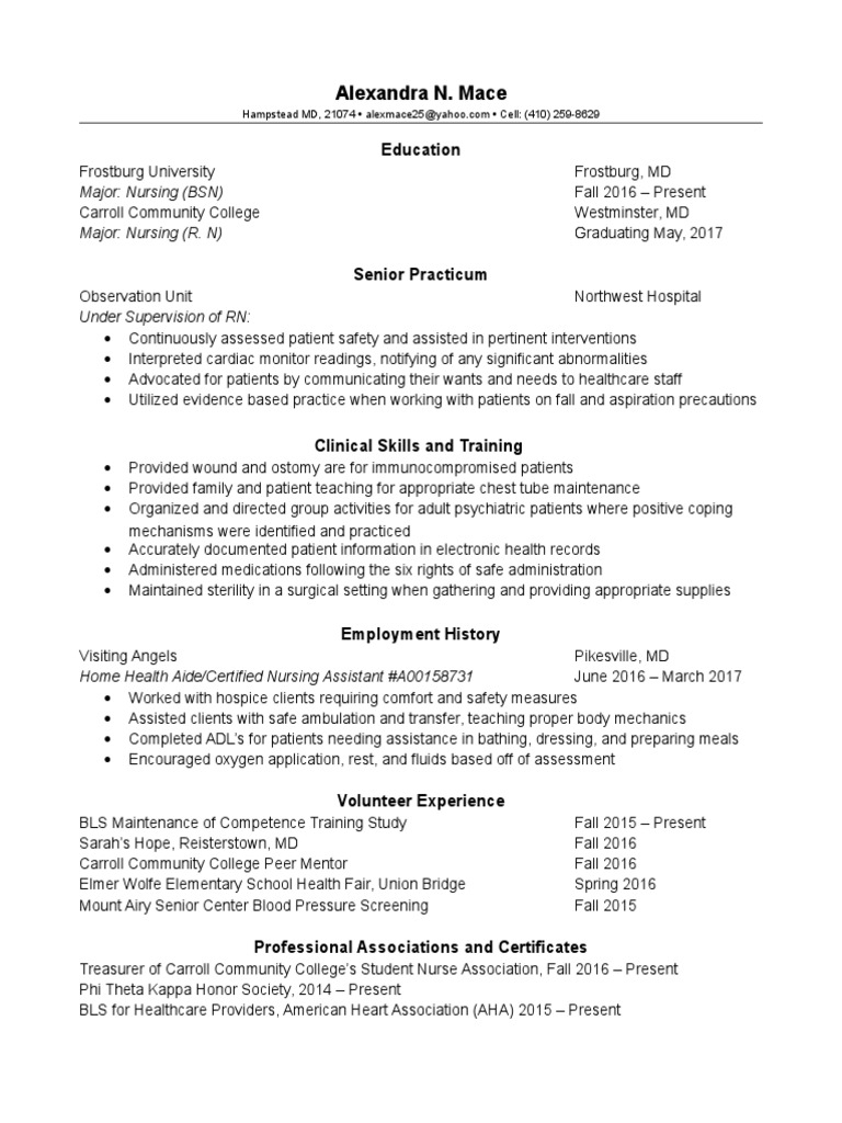 Alexandra Mace Resume | PDF | Nursing | Hospital