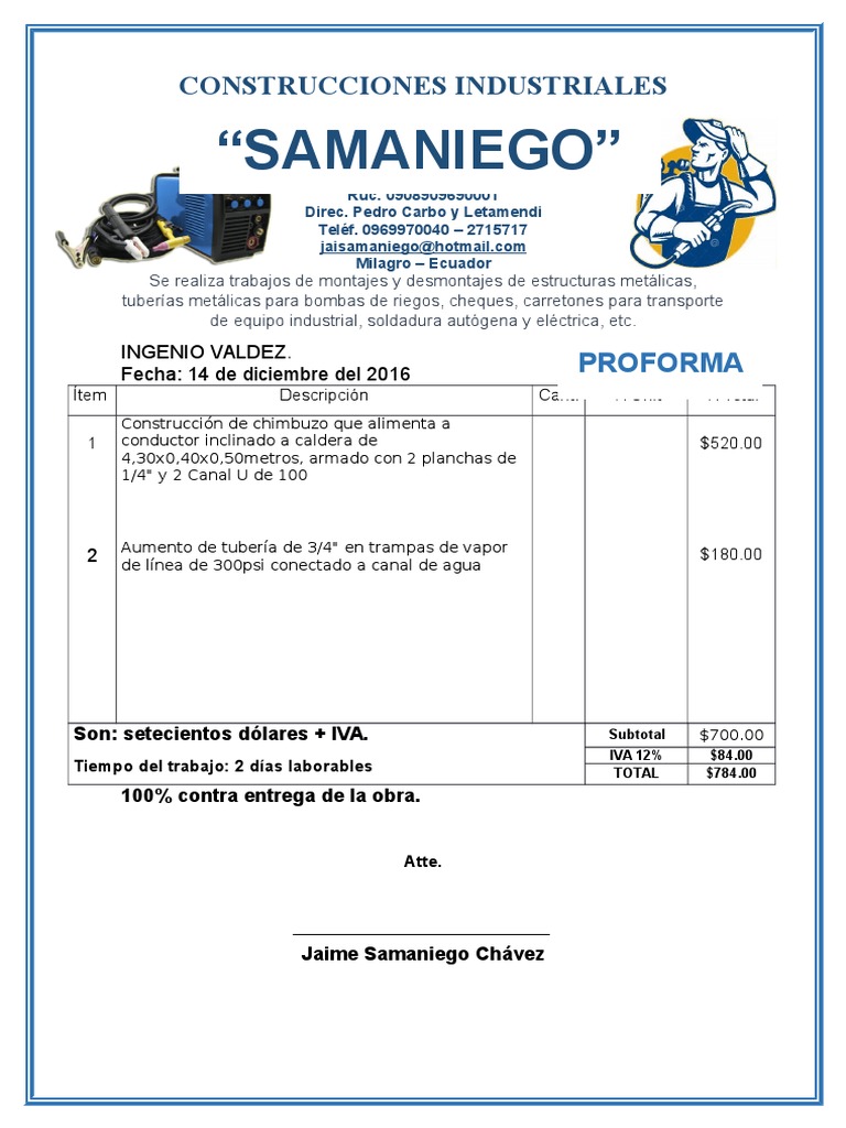 Proforma de Trabajo para Chimbuzo | PDF