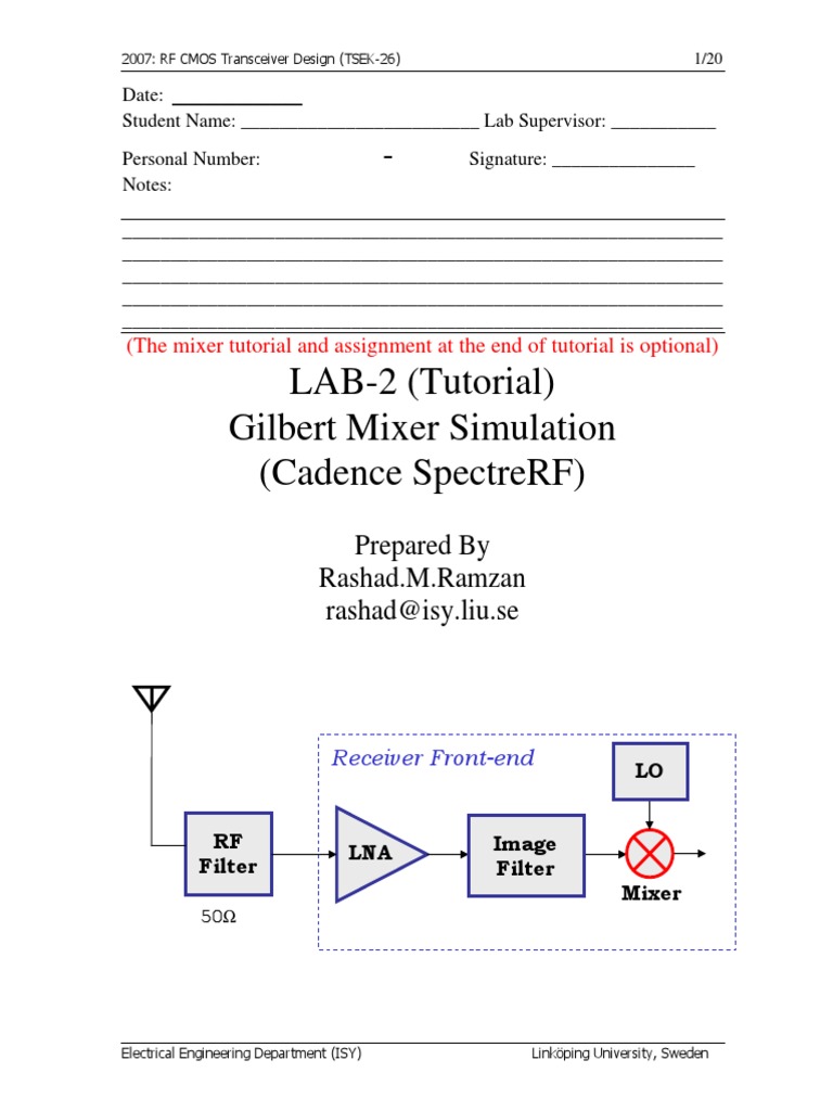 LAB2 Mixer Tutorial PDF | PDF | Electrical Impedance | Signal (Electrical Engineering)