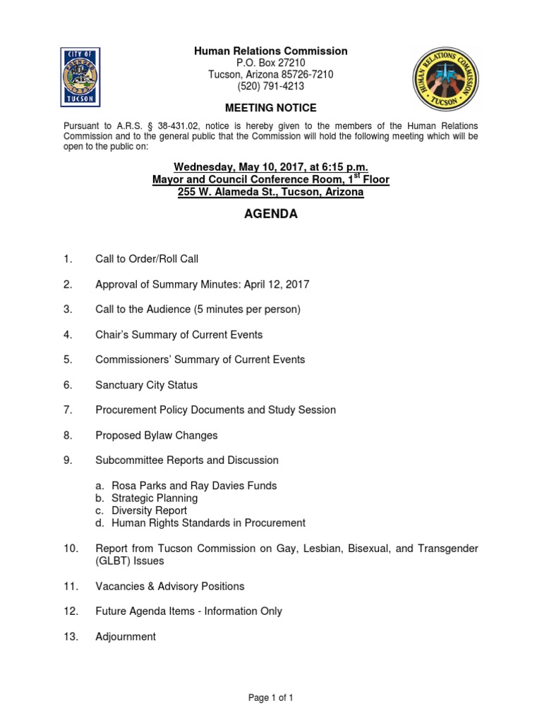 Agenda: Human Relations Commission | PDF