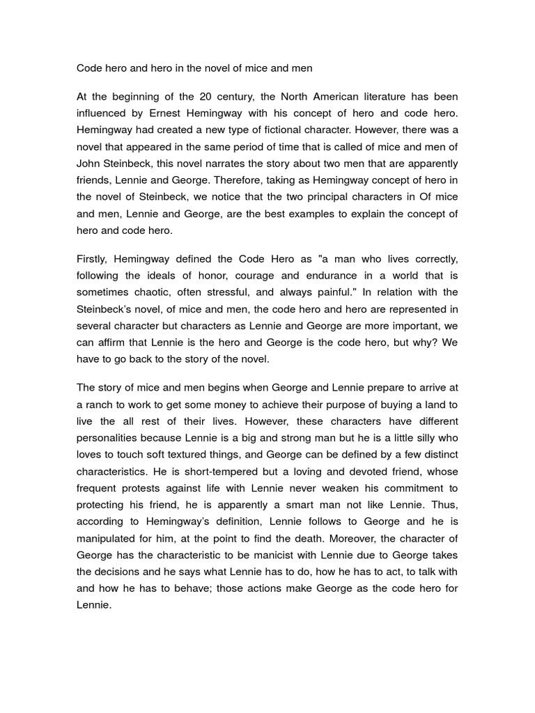 Essay of Mice and Men | PDF | John Steinbeck | Hero