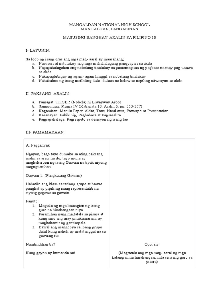 Lesson Plan Panitikan | PDF