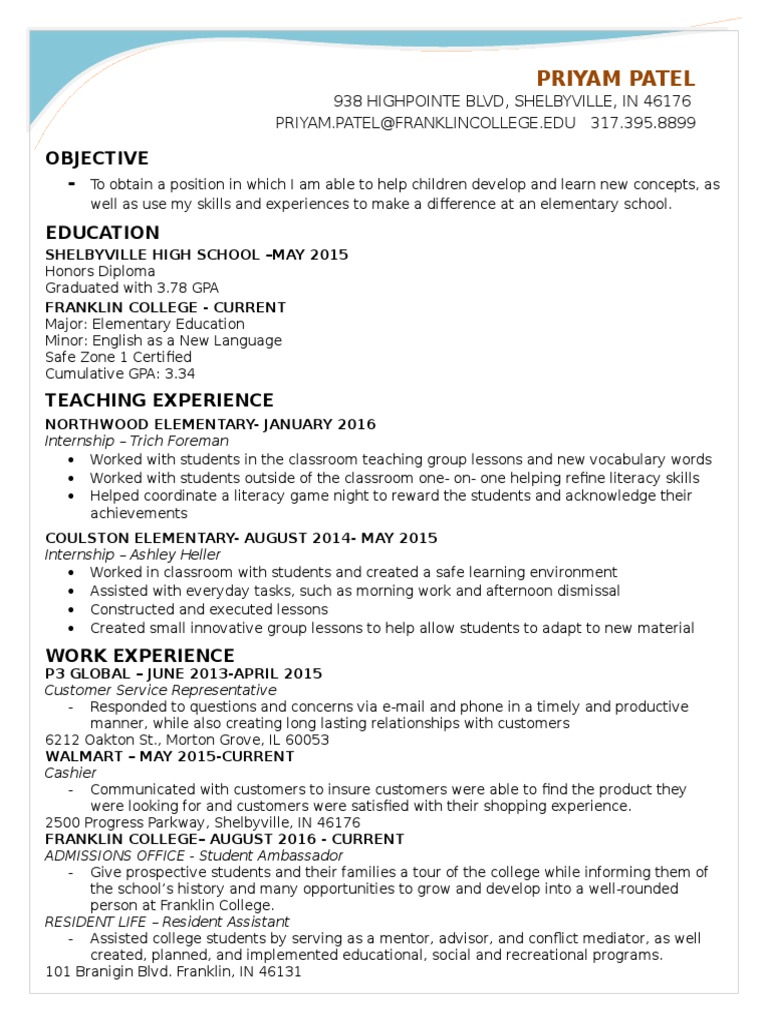 Priyam Patel - Resume 2017 - Education | PDF