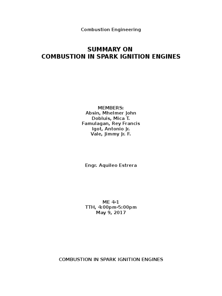 Combustion in Spark Ignition Engine | PDF | Combustion | Vehicle Parts