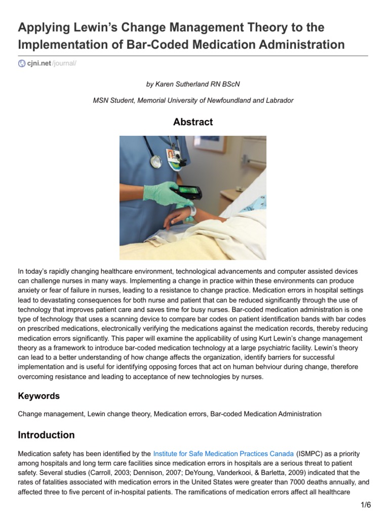 Applying Lewins Change Management Theory To The Implementation of Bar ...