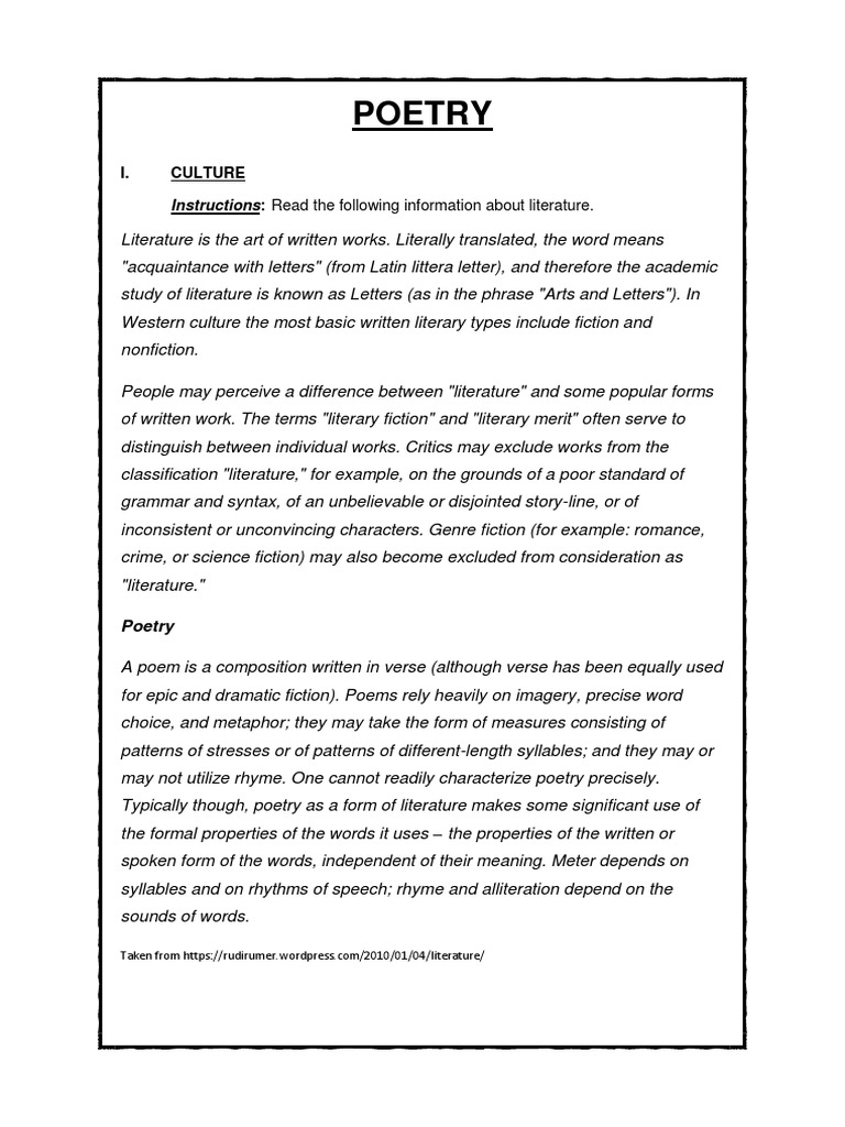 POETRY Intermediate | PDF | Poetry | Linguistics