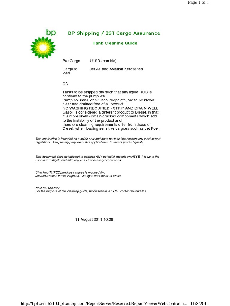 BP Shipping / IST Cargo Assurance: Tank Cleaning Guide | PDF