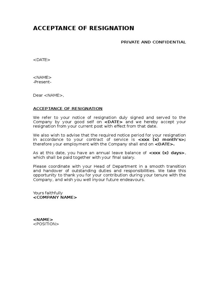 Acknowledgement Of Resignation 5+ Employee Acknowledgement Letter
