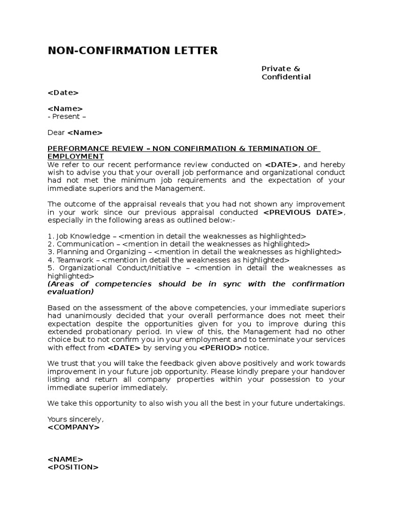Non Confirmation Letter | PDF | Performance Appraisal | Action (Philosophy)