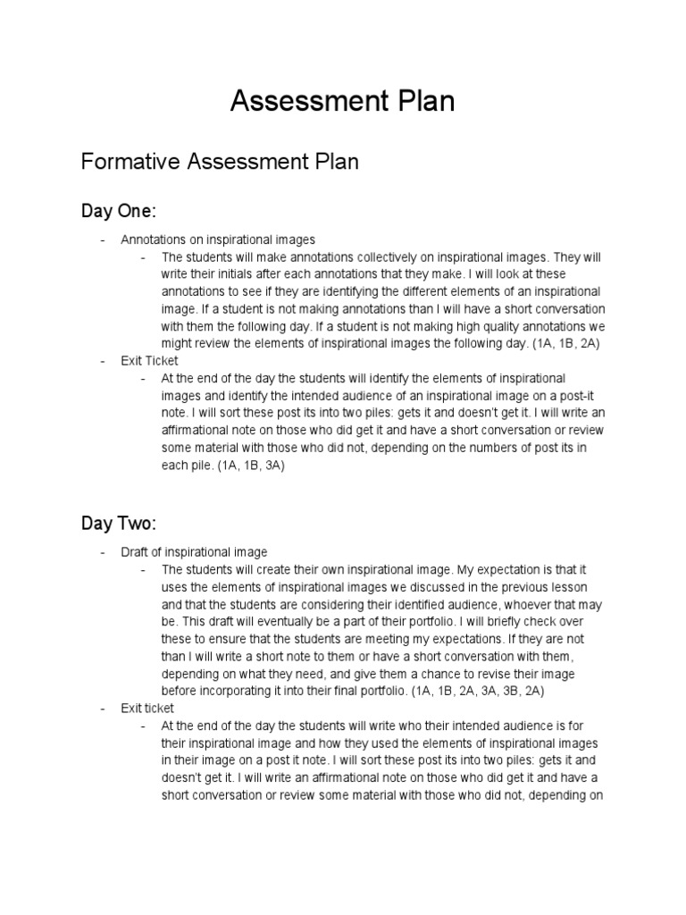 Formative Assessment Plan | PDF | Essays | Educational Assessment