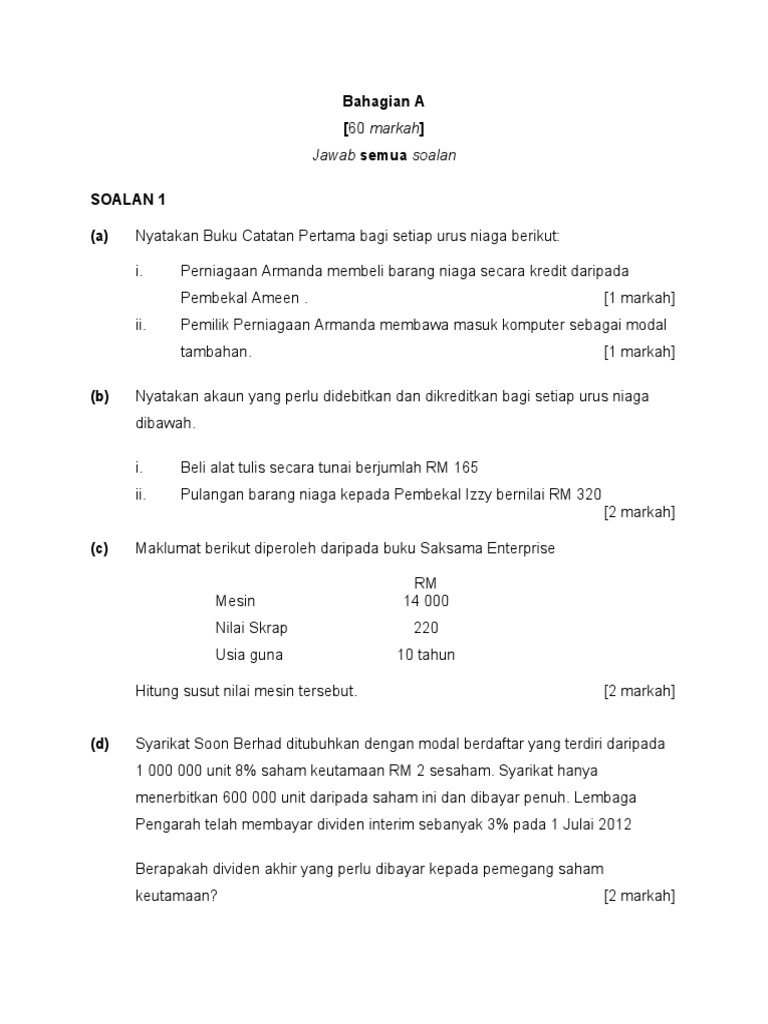 Percubaan SPM Prinsip Perakaunan 2012 Kertas 2 PDF | PDF Percubaan SPM Prinsip Perakaunan 2012 Kertas 2 PDF | PDF