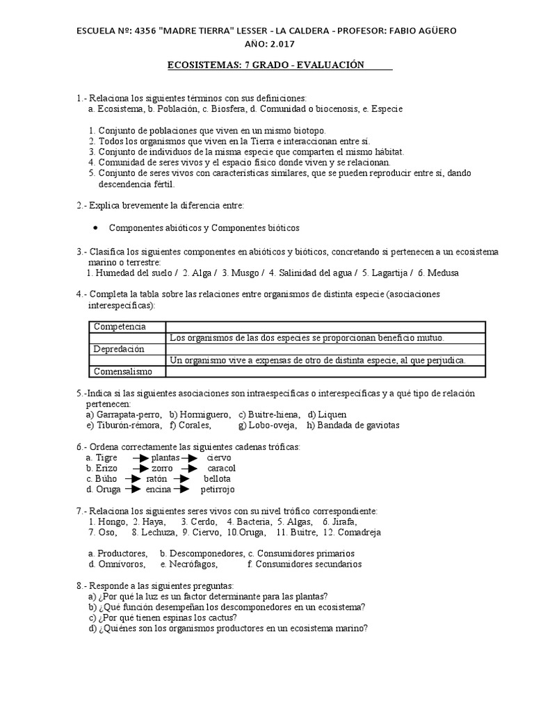 Ecosistemas 7 GRADO | PDF | Ecosistema | Habitat