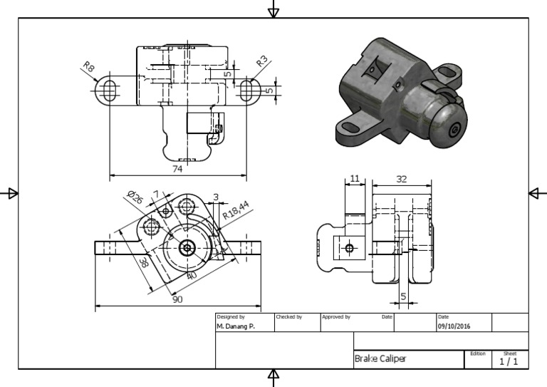Brake Caliper Technical Drawing | PDF