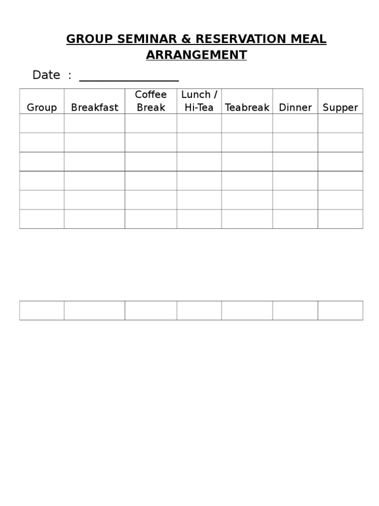 Group Seminar & Reservation Meal Arrangement: Date | PDF