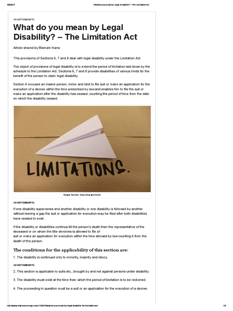 What Do You Mean by Legal Disability - The Limitation Act | PDF ...
