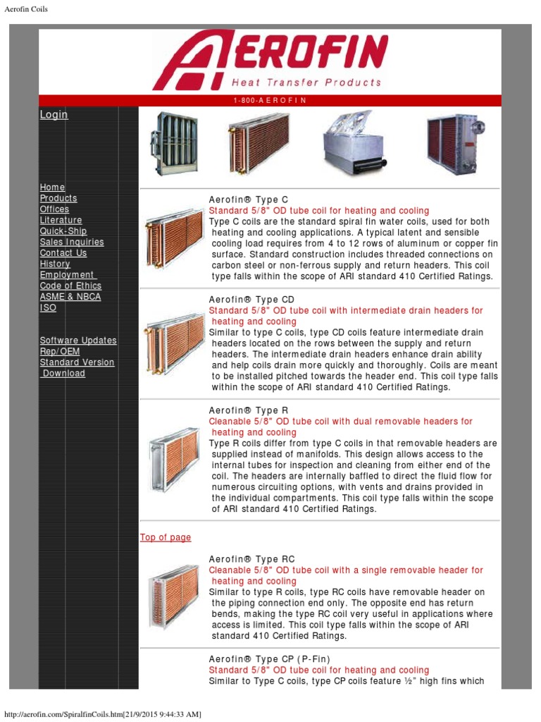 Aerofin Coils | PDF | Pipe (Fluid Conveyance) | Water Heating