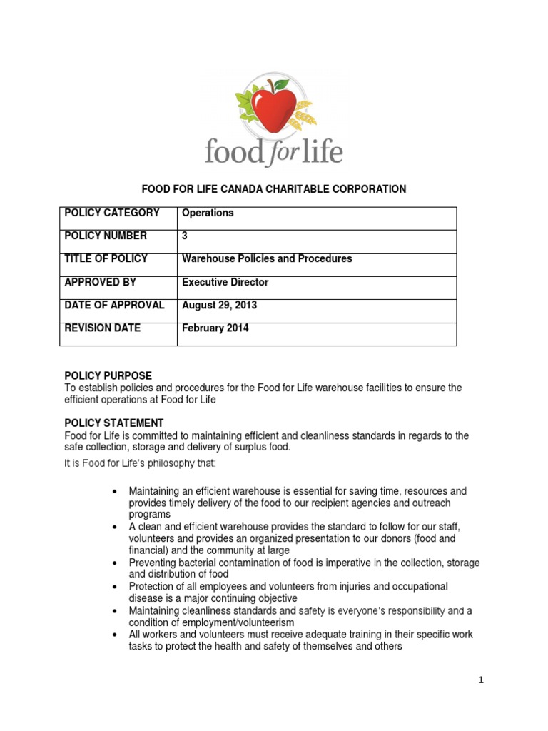 Operational Policy 3 Warehouse Policies Procedures | Warehouse ...