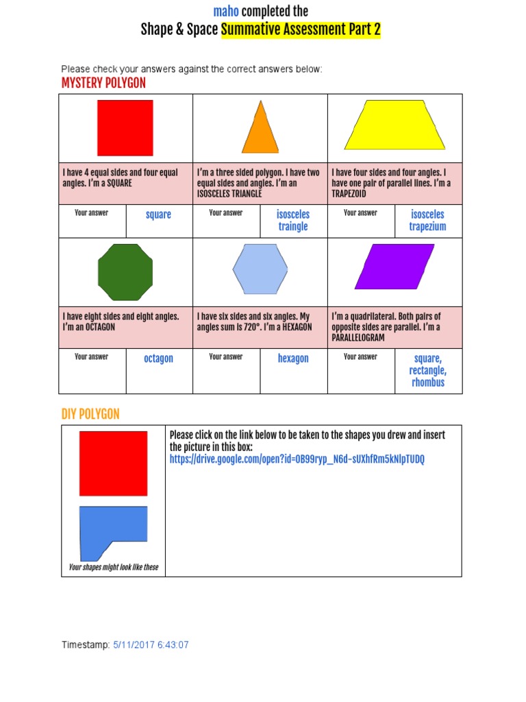 Shape & Space Assessment Answers | PDF | Space | Polytopes