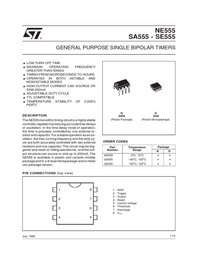 NE555 SA555 - SE555: General Purpose Single Bipolar Timers | PDF ...
