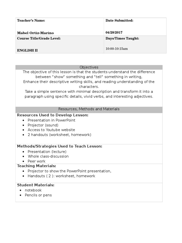 Mini Lesson Plan | PDF | Lesson Plan | Pedagogy