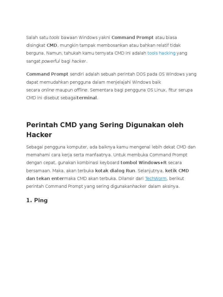 Perintah CMD Yang Sering Digunakan Oleh Hacker | PDF Perintah CMD Yang Sering Digunakan Oleh Hacker | PDF