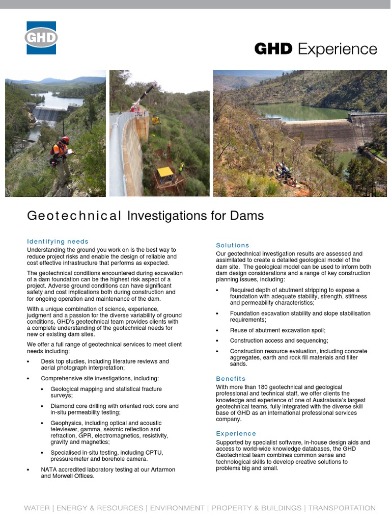 Geotechnical Investigations For Dams | PDF | Geotechnical Engineering | Dam