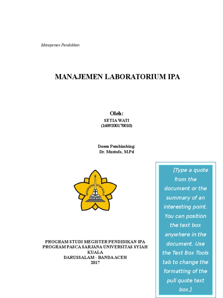 Manajemen Laboratorium Ipa: Oleh | PDF