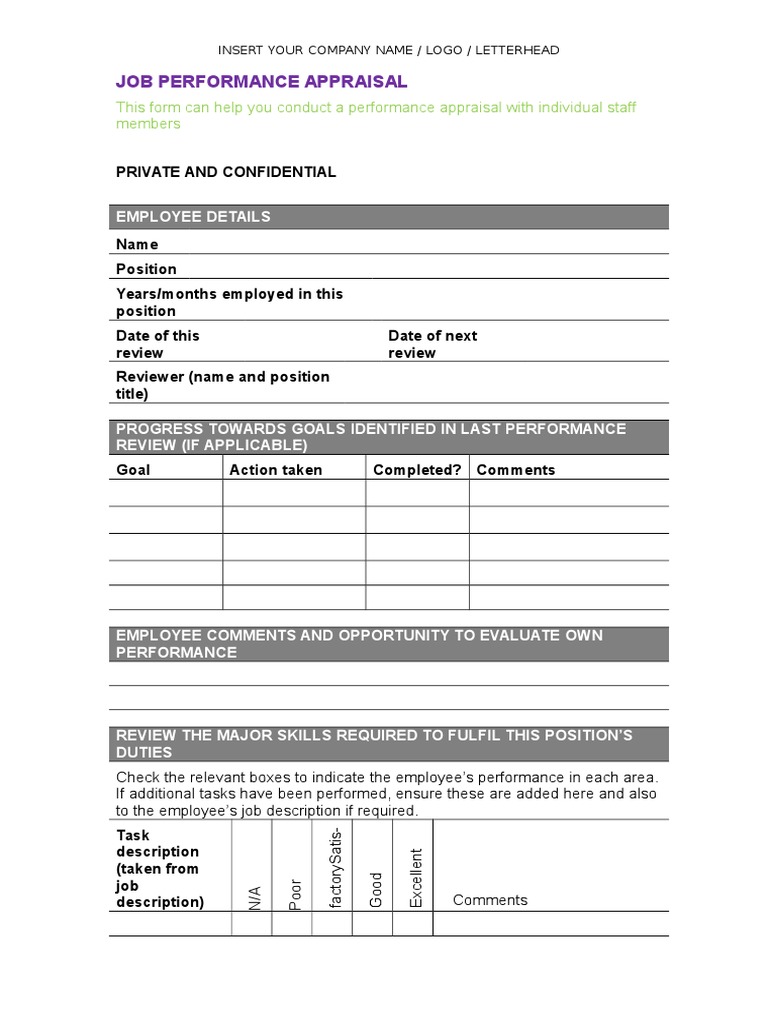 Employee Performance Appraisal Form | PDF
