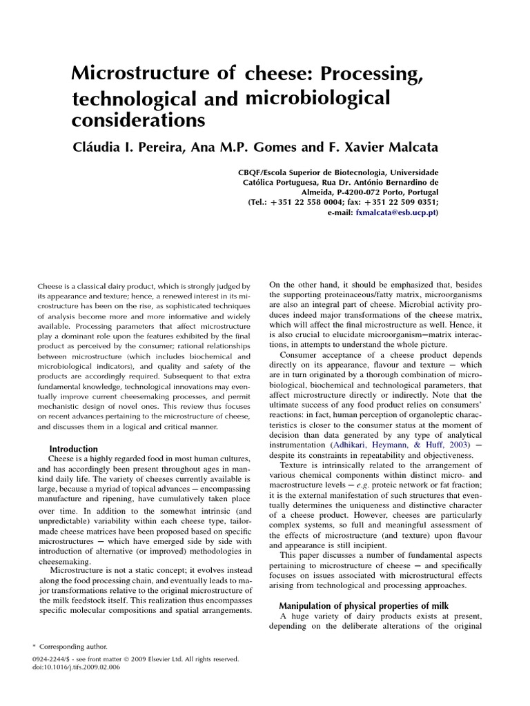 Microstructure of Cheese (Journal) | PDF | Cheesemaking | Milk