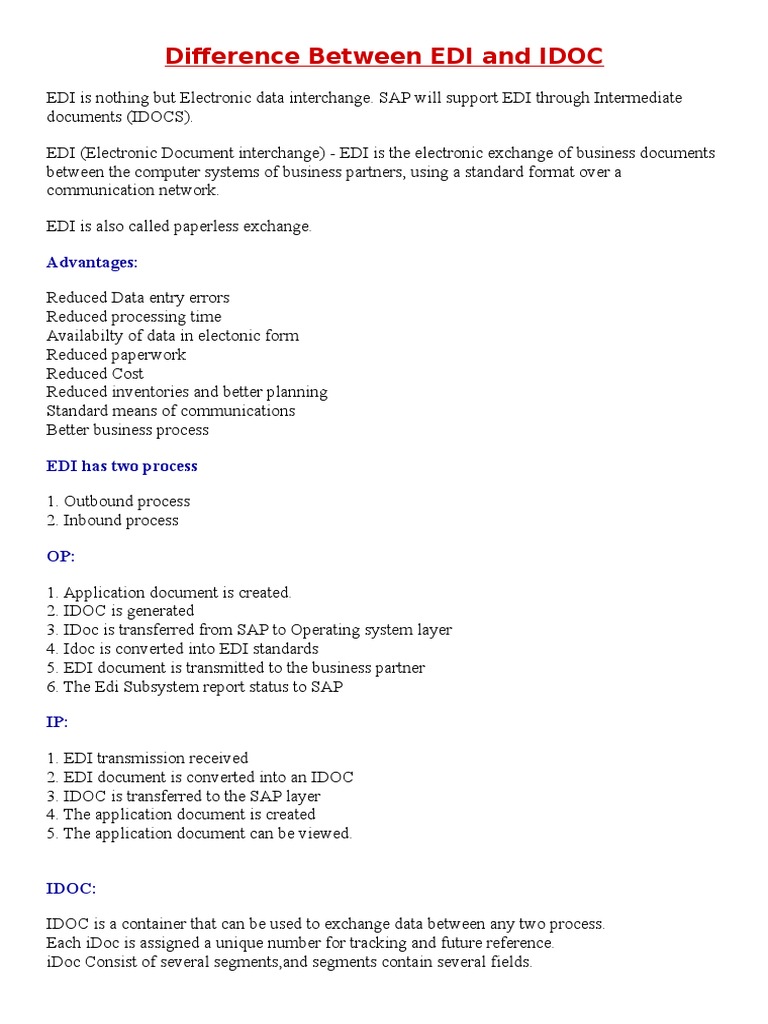 EDI vs IDOC: A Technical Guide | PDF | Electronic Data Interchange | Computer Networking