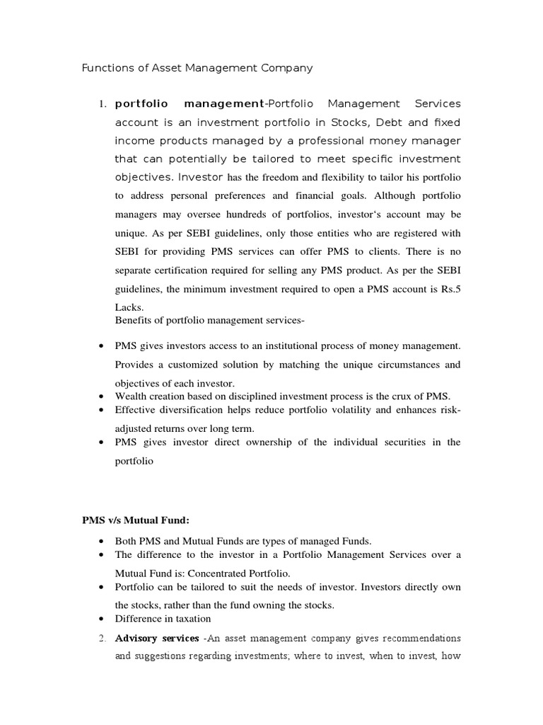 Functions of Asset Management Company | PDF | Investment Management ...