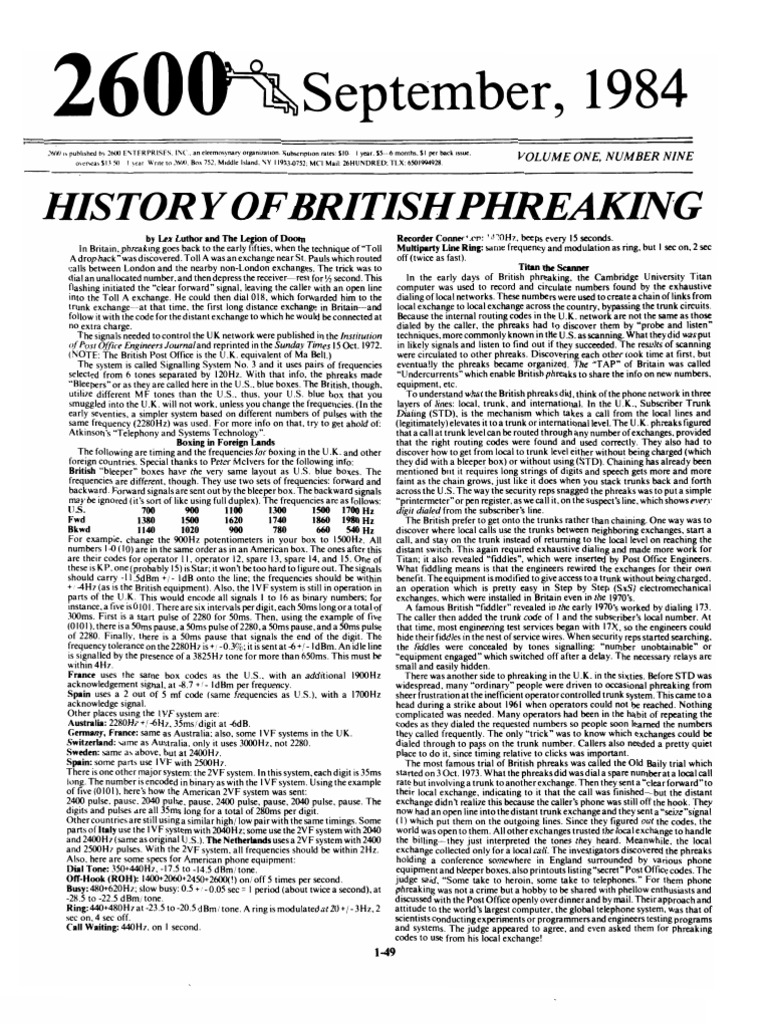 2600: The Hacker Quarterly (Volume 1, Number 9, September 1984) | PDF ...