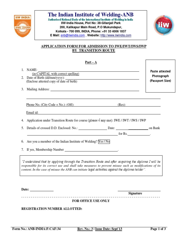 IWE/IWT/IWS/IWP Admission Application Form | PDF | Technology & Engineering