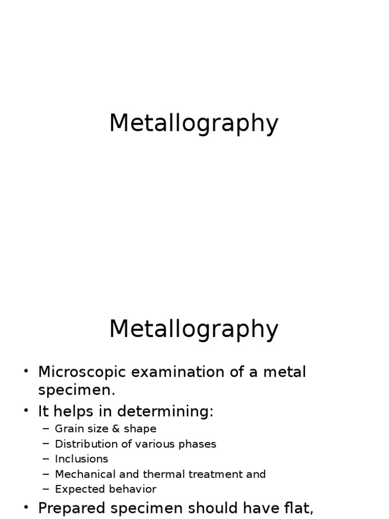 Metallography: Specimen Preparation Steps | PDF
