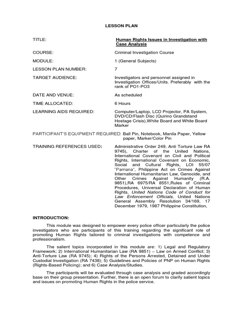 Lesson Plan Human Rights Issues in Inves | PDF | Torture | Human Rights