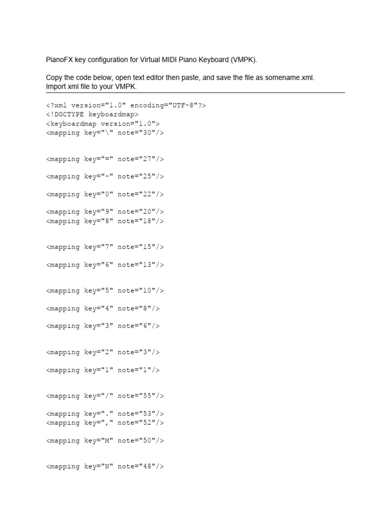 PianoFX Keymap For VMPK | PDF | Computing | Software