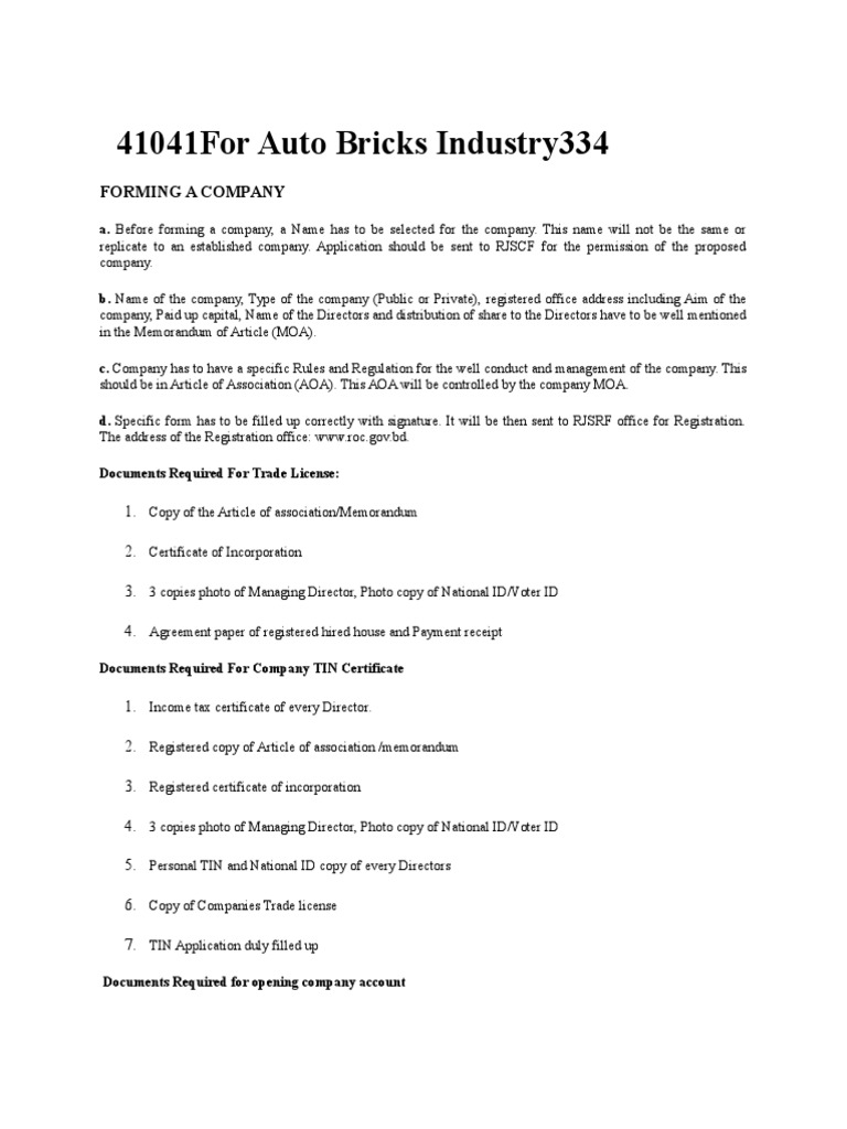 For Auto Bricks Industry | PDF | Identity Document | Government Information