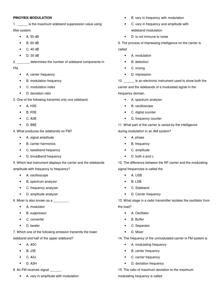 Modulation MCQs for Engineers | PDF | Frequency Modulation | Detector (Radio)