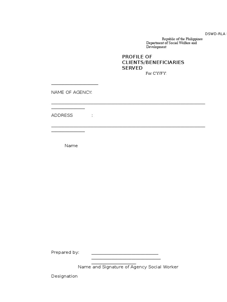 DSWD RLA Form 8 Clients | PDF | Business