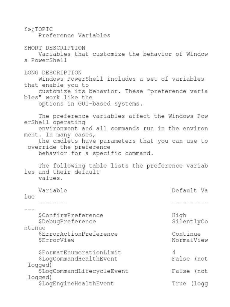 About Preference Variables - Help | PDF | Command Line Interface | Parameter (Computer Programming)