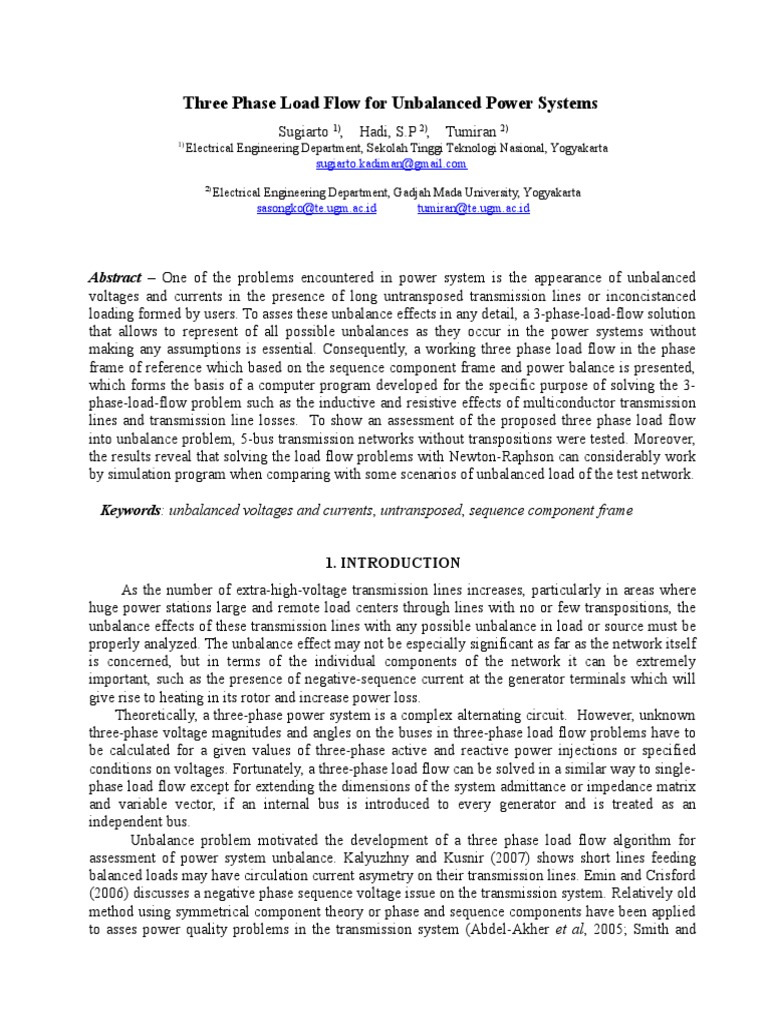 Unbalanced Power System Load Flow | PDF | Physical Quantities ...