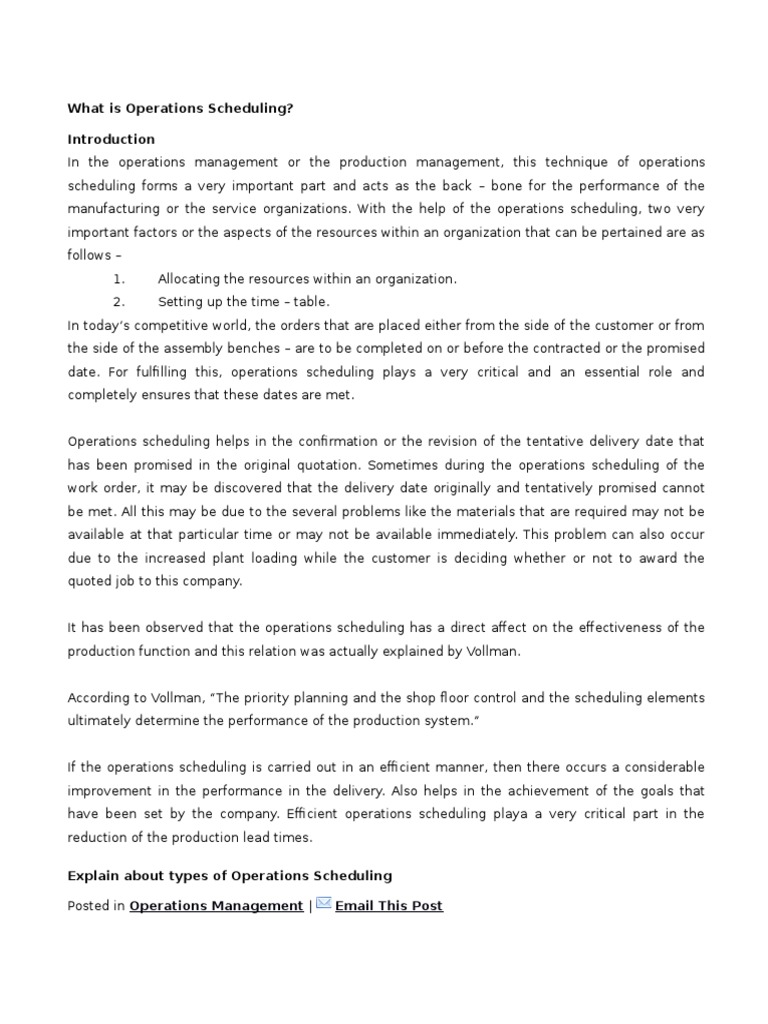 What Is Operations Scheduling | PDF | Scheduling (Production Processes ...